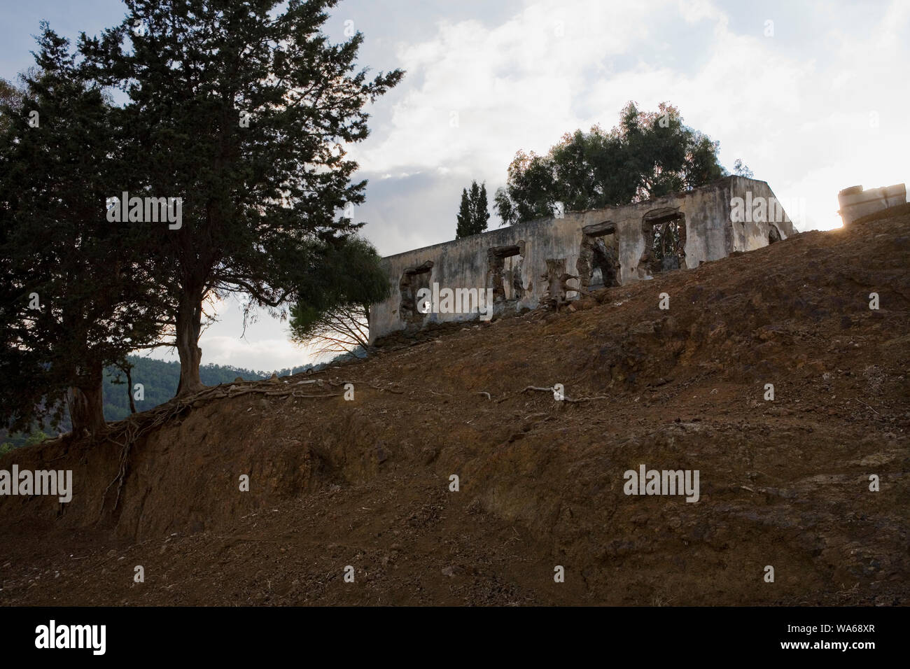 Ruined house in Alévga, a Turkish village abandoned in the early 1960s ...