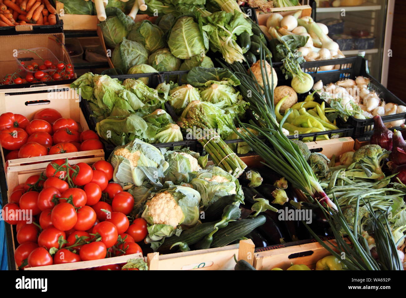 a market stall with different vegetables Stock Photo - Alamy