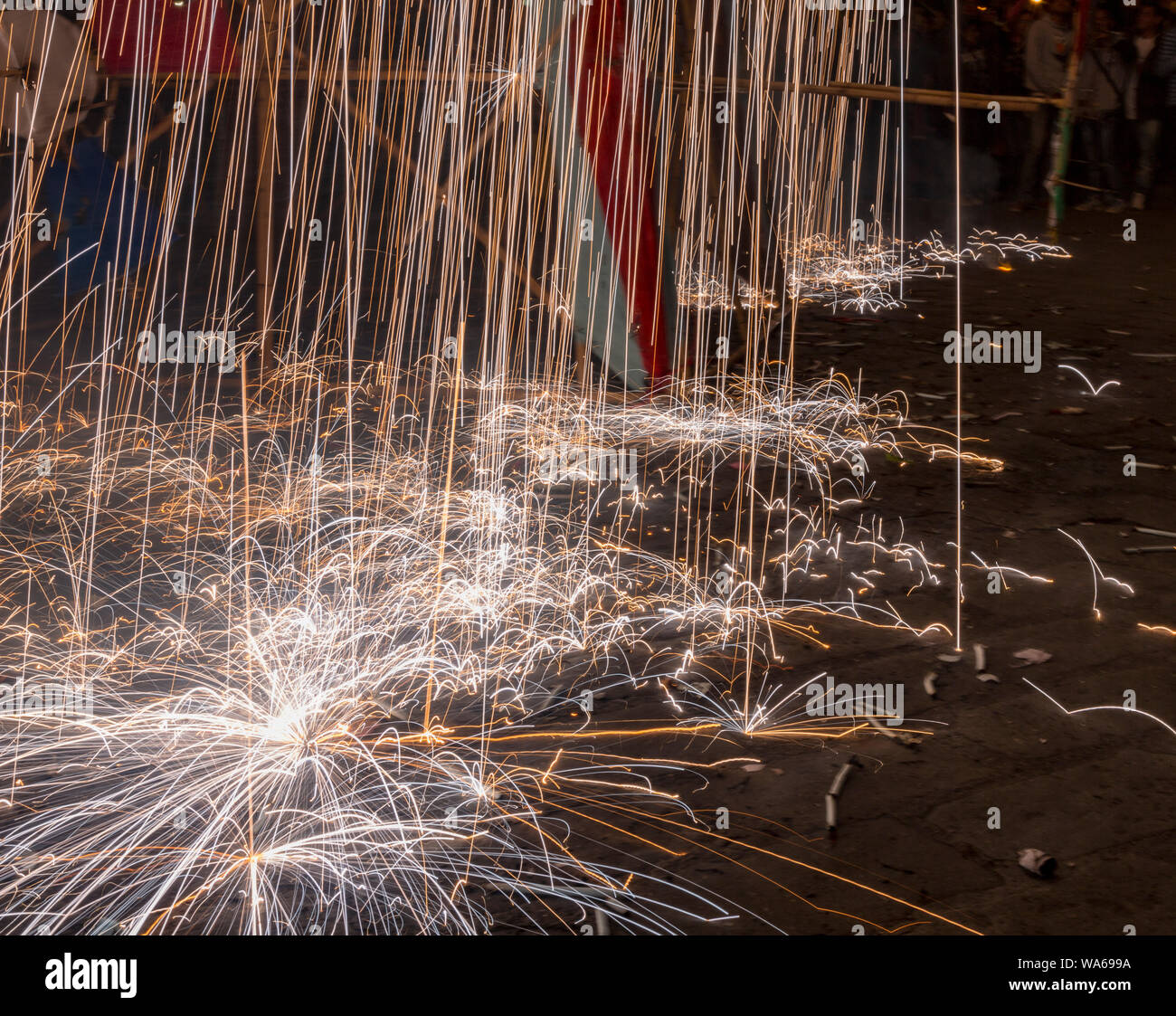 Castles are made with bamboo structures, fire cracker strings, many ...