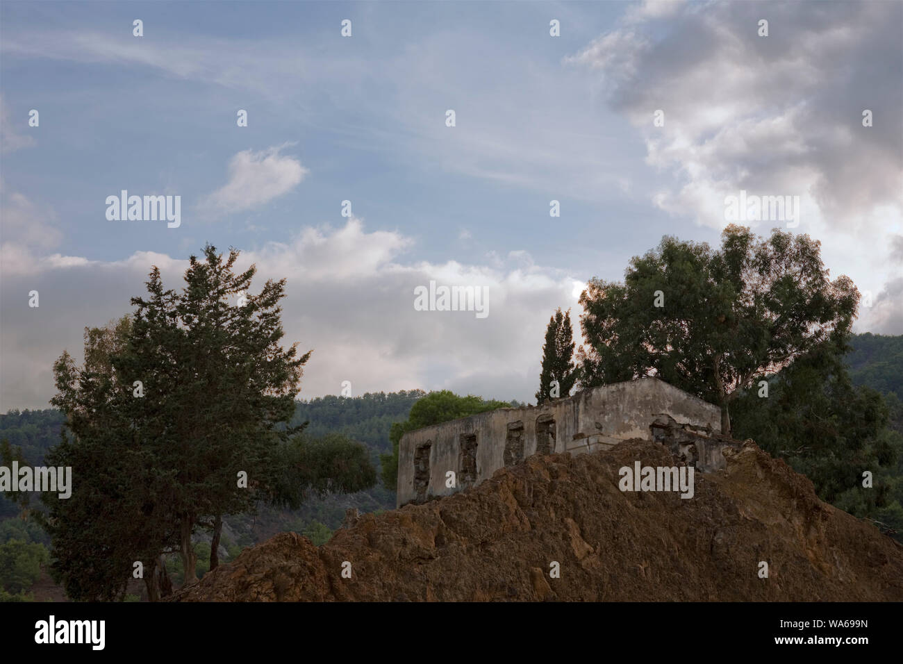 Ruined house in Alévga, a Turkish village abandoned in the early 1960s ...