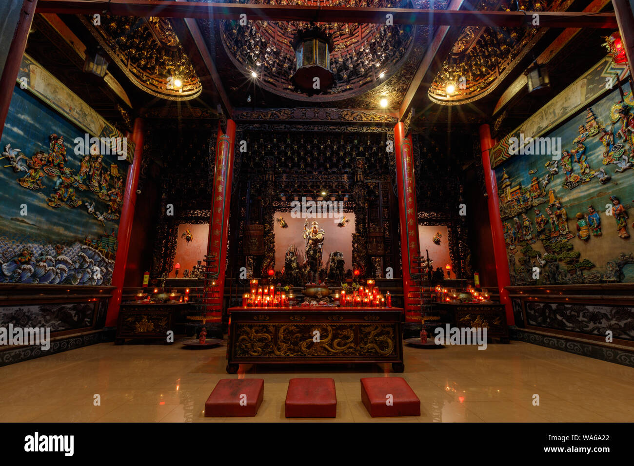 Interior of Vihara Satya Dharma, Chinese Buddhist temple, honoring ...