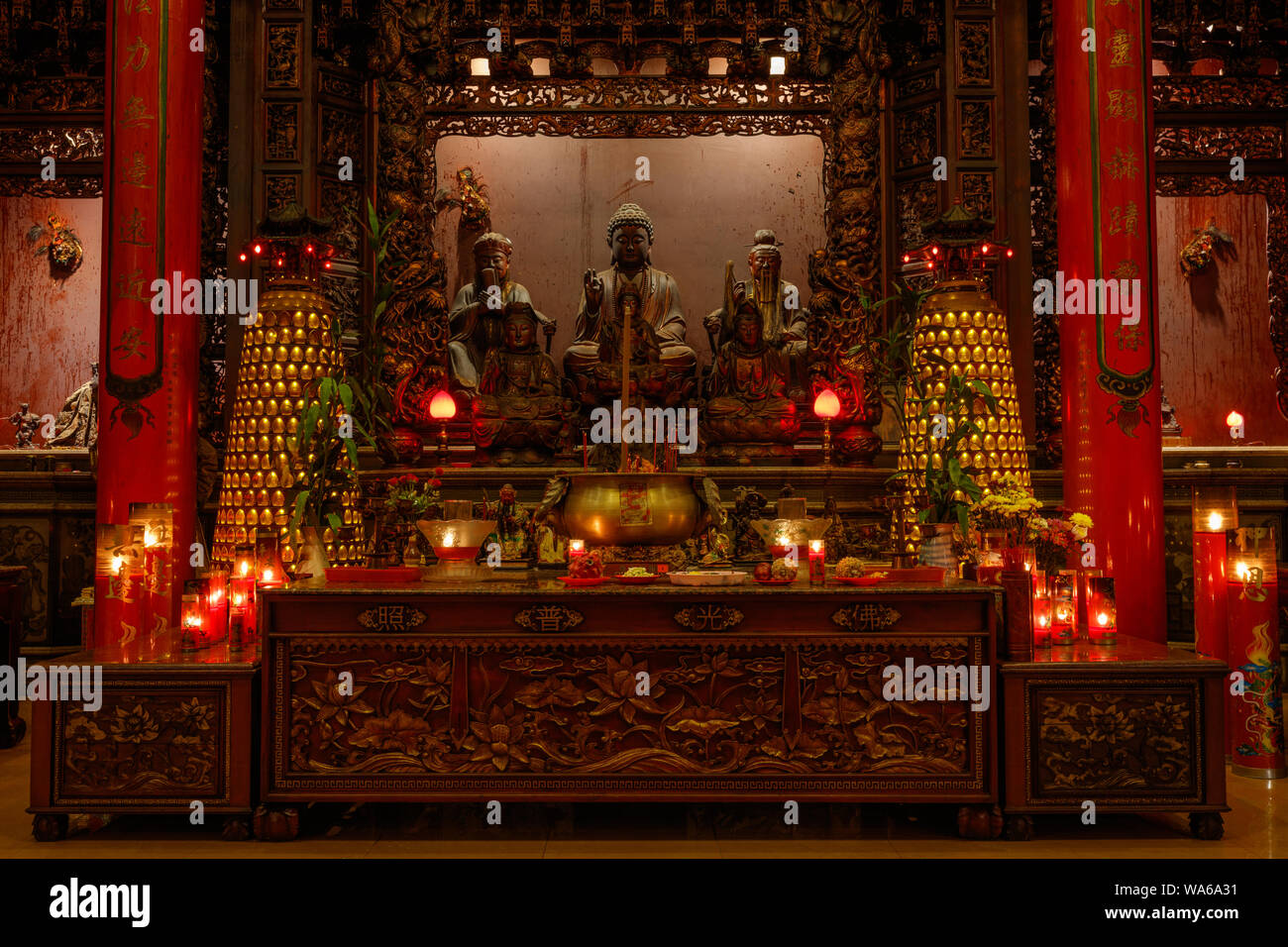Interior of Vihara Satya Dharma, Chinese Buddhist temple, honoring ...
