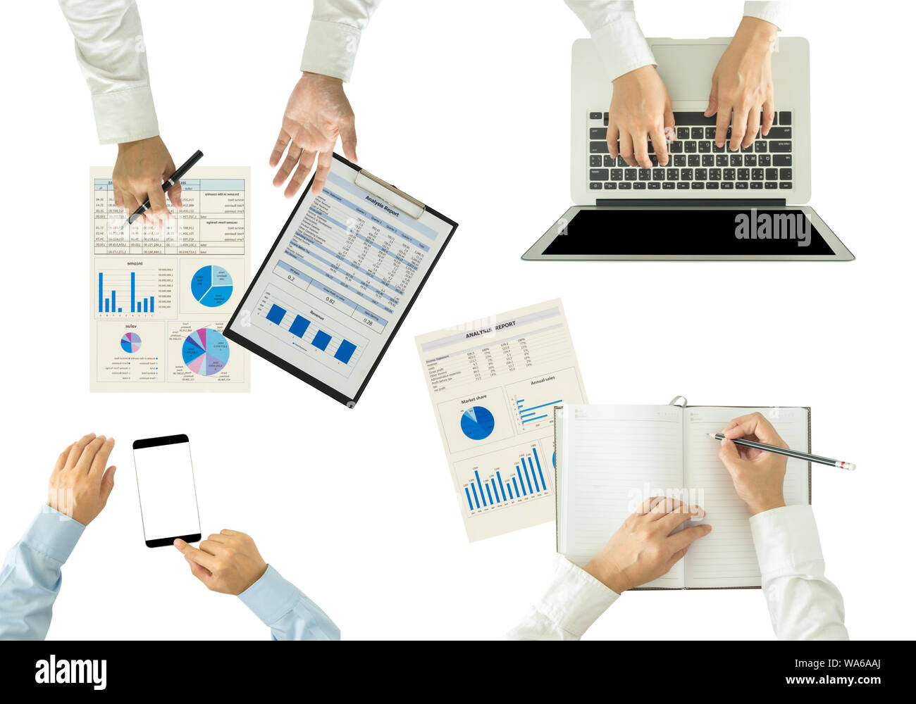 Top view of group of business people working on an office desk Stock ...