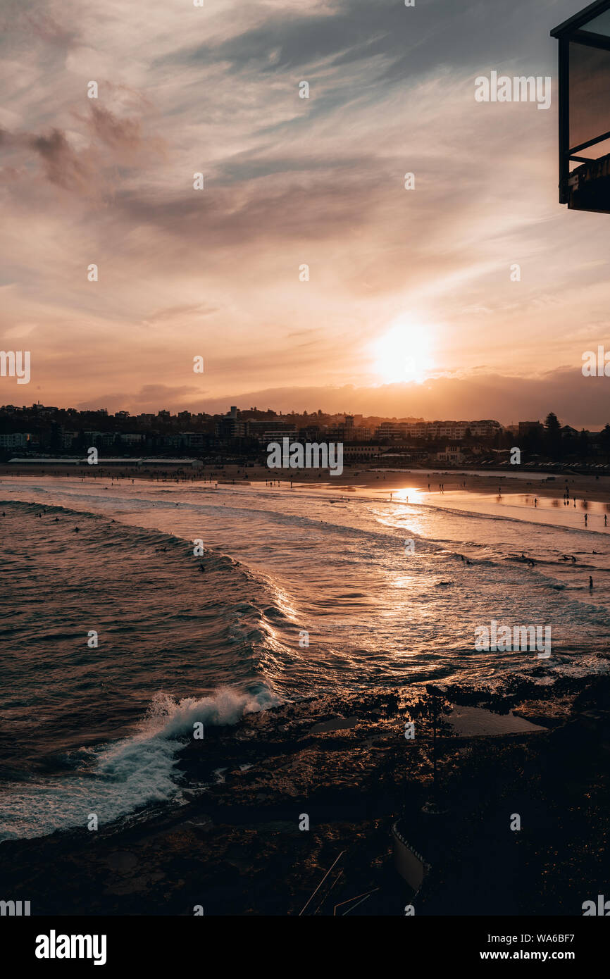 Warm sunset over Bondi Beach on a cold winter afternoon Stock Photo - Alamy