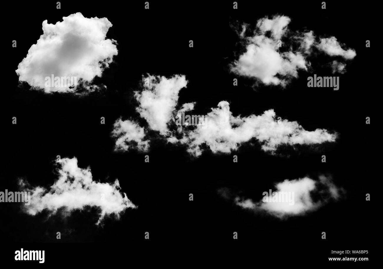 Set clouds isolated on black background. Design elements Stock Photo ...