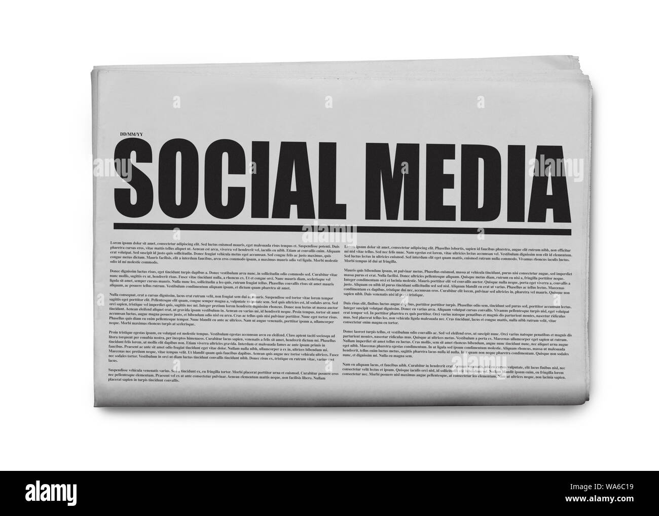 Social media written headlined newspaper isolated on a white background ...