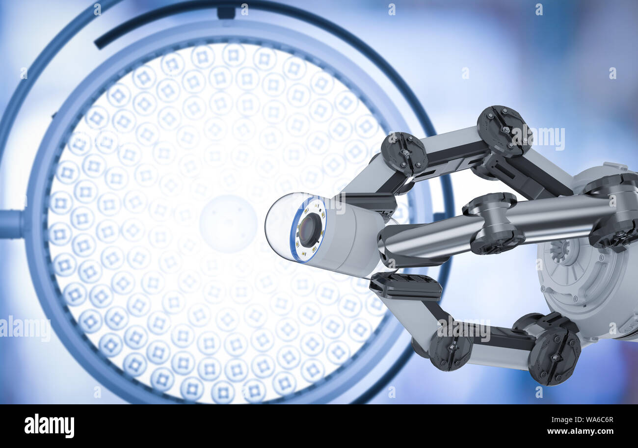 Medical technology concept with 3d rendering robotic arm with capsule ...