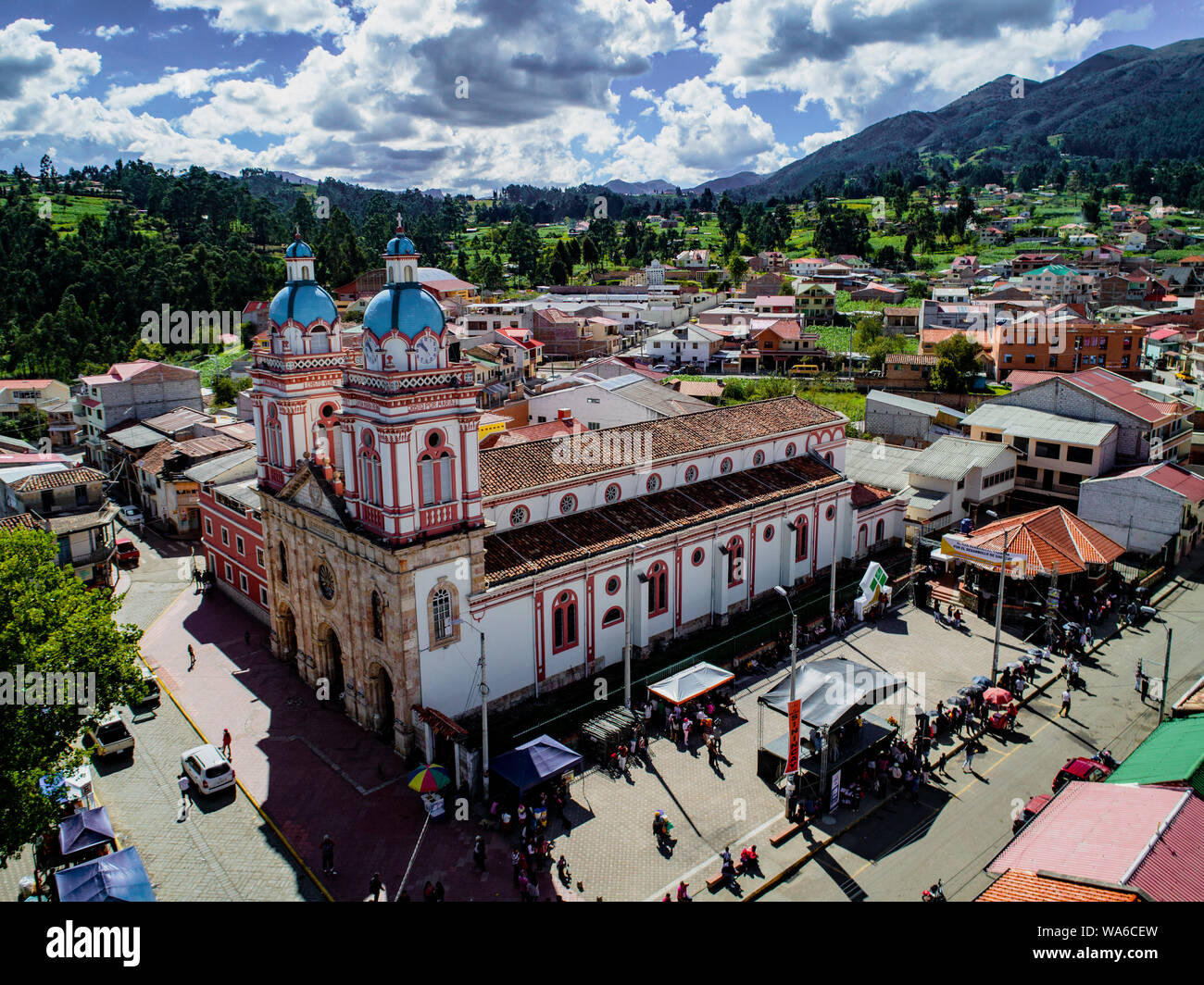 Sinincay, Ecuador, Jan 28, 2018: Aerial image of Iglesia De San ...