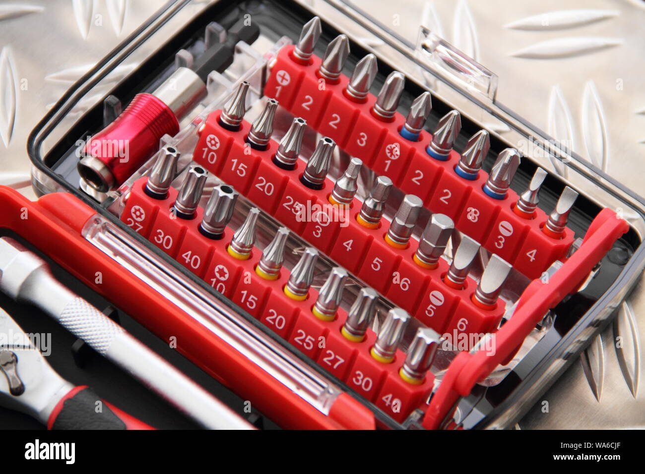 different colored bits for the cordless screwdriver Stock Photo - Alamy