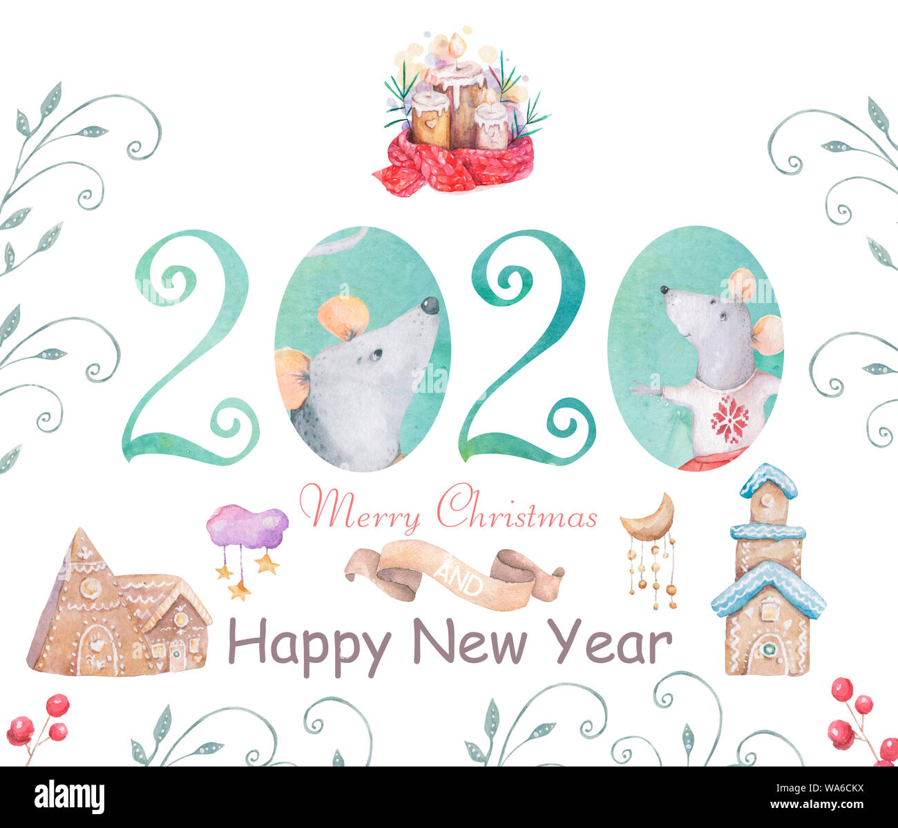 Cute white rat and mouse illustration. Symbol 2020 characters white rat ...