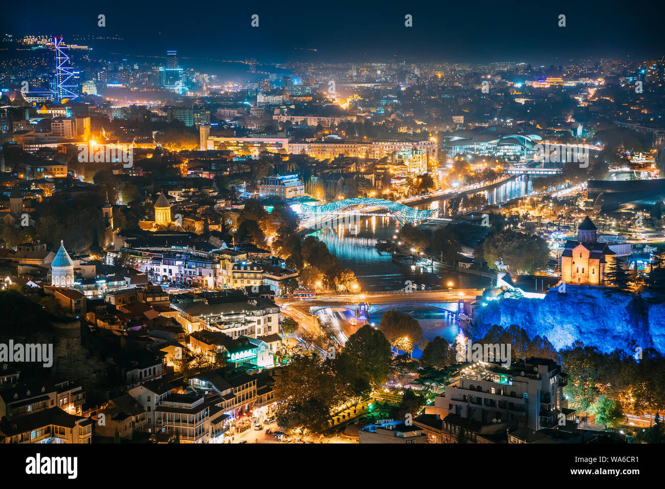 Tbilisi, Georgia. Top View Of Georgian Capital City Skyline Cityscape ...