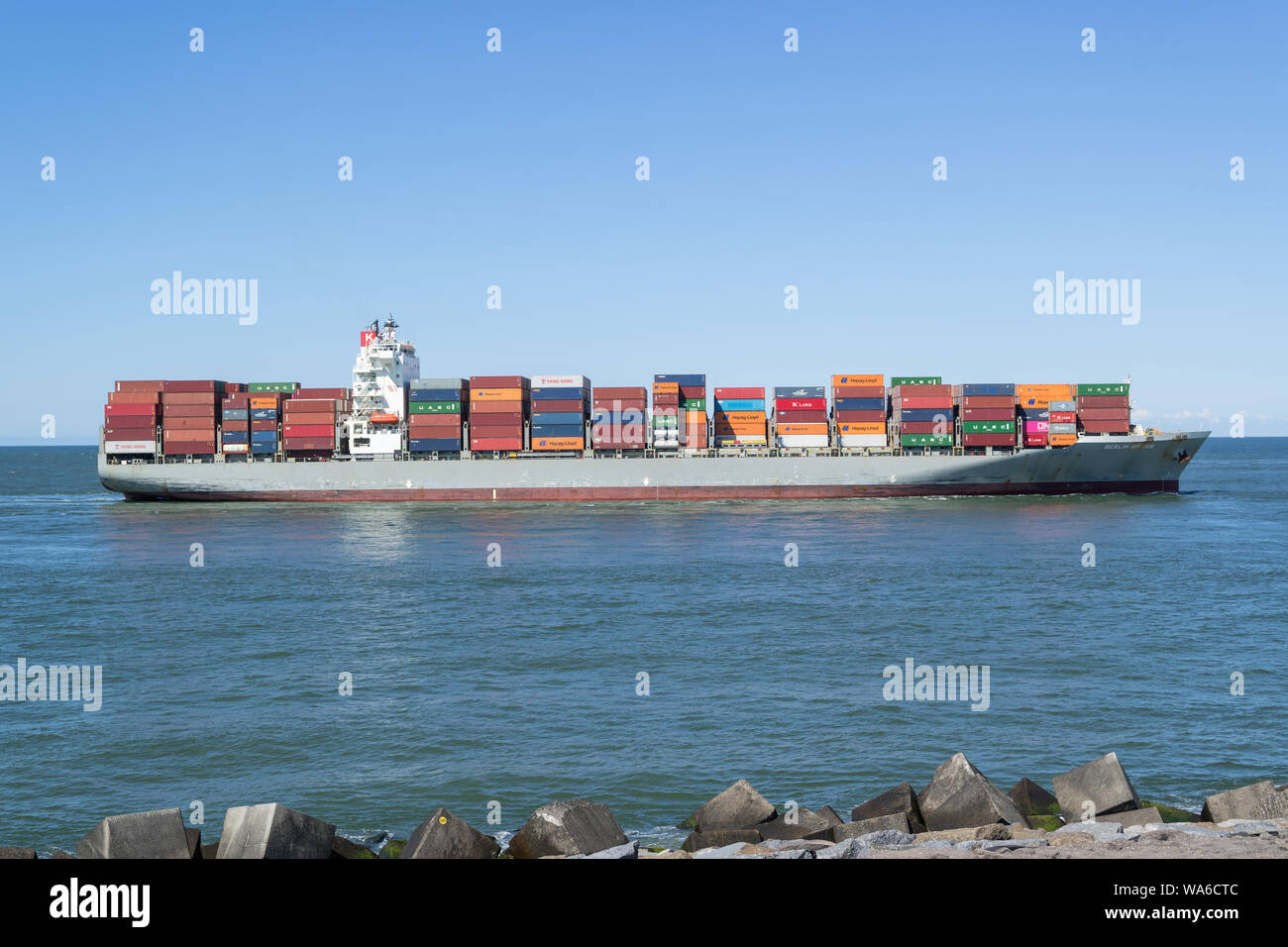 K Line container ship BERLIN BRIDGE inbound Rotterdam. Kawasaki Kisen ...