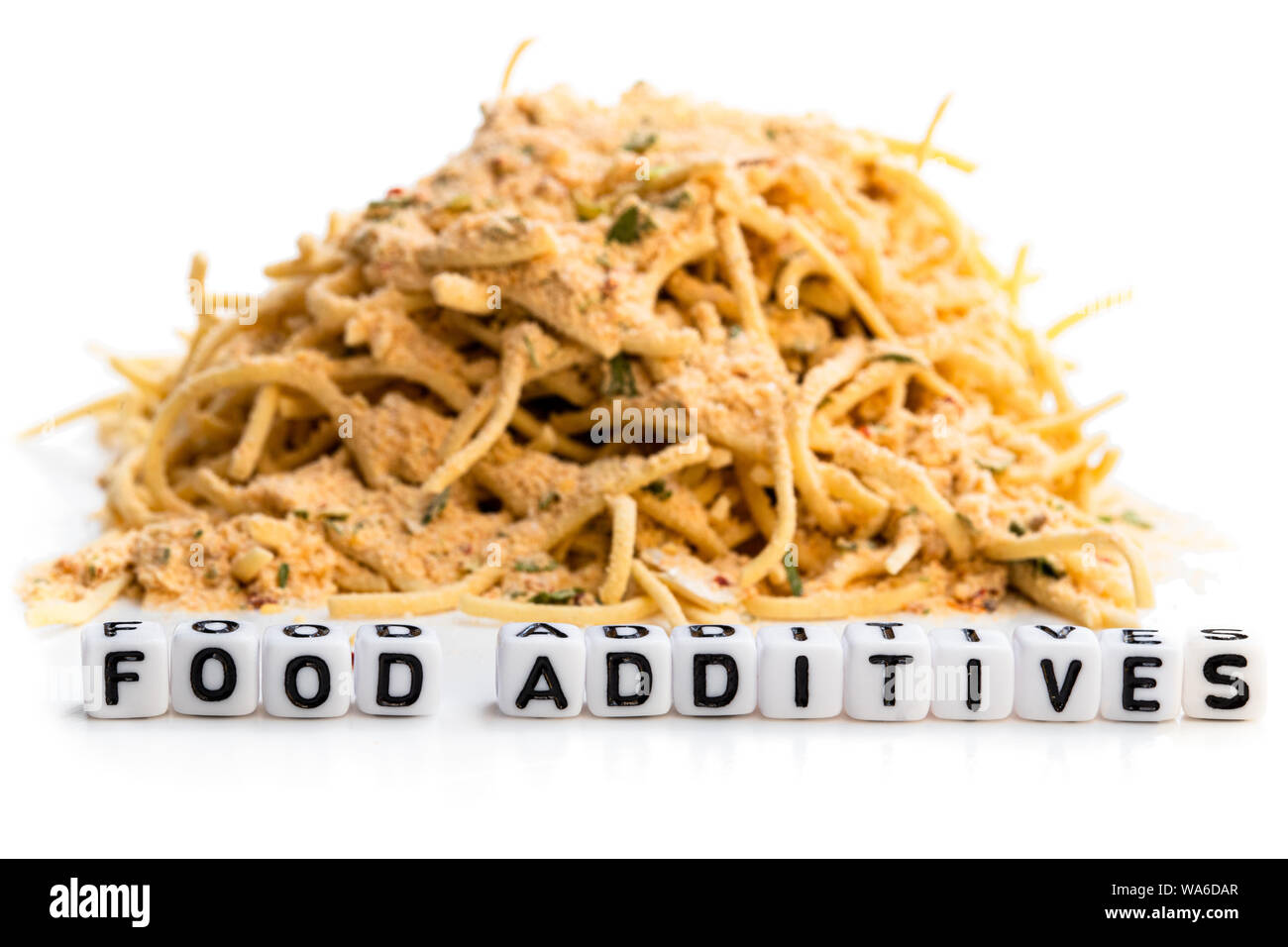 Concept showing appearance of the food additives in the everyday ...