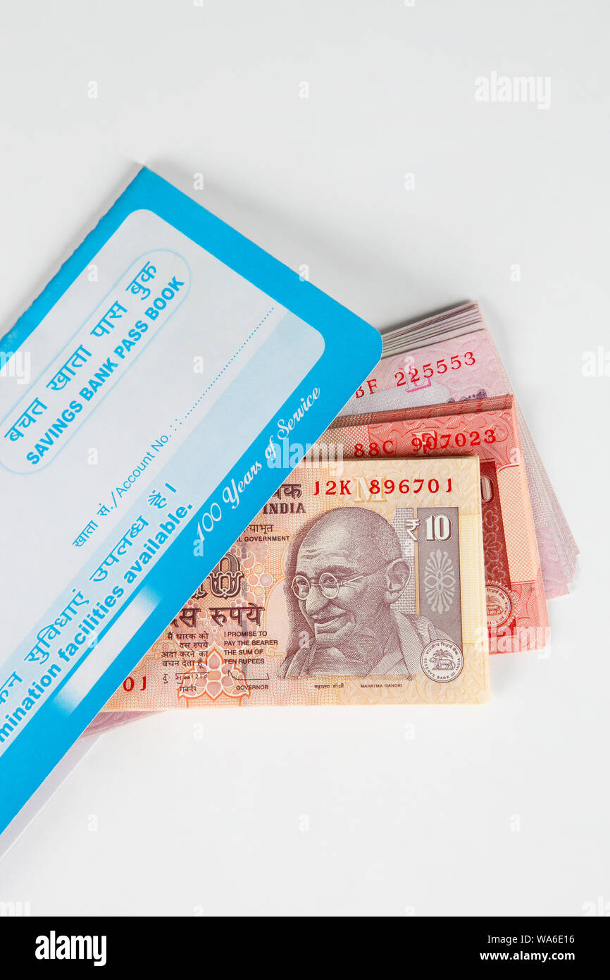 Indian banknotes with a bank book Stock Photo - Alamy
