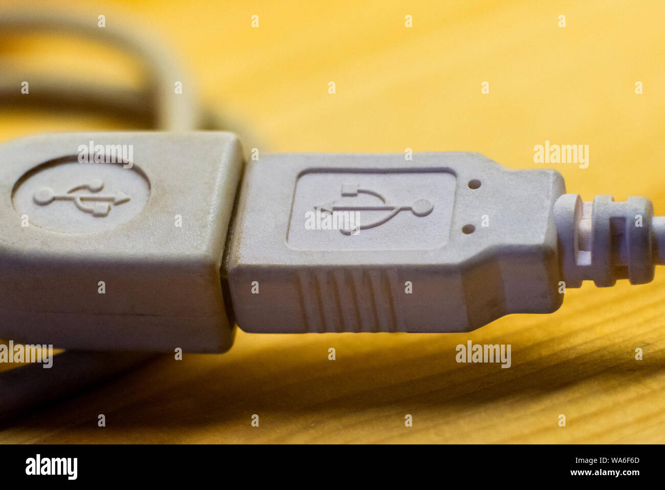 Two white USB socket port on wire with USB sign Stock Photo - Alamy