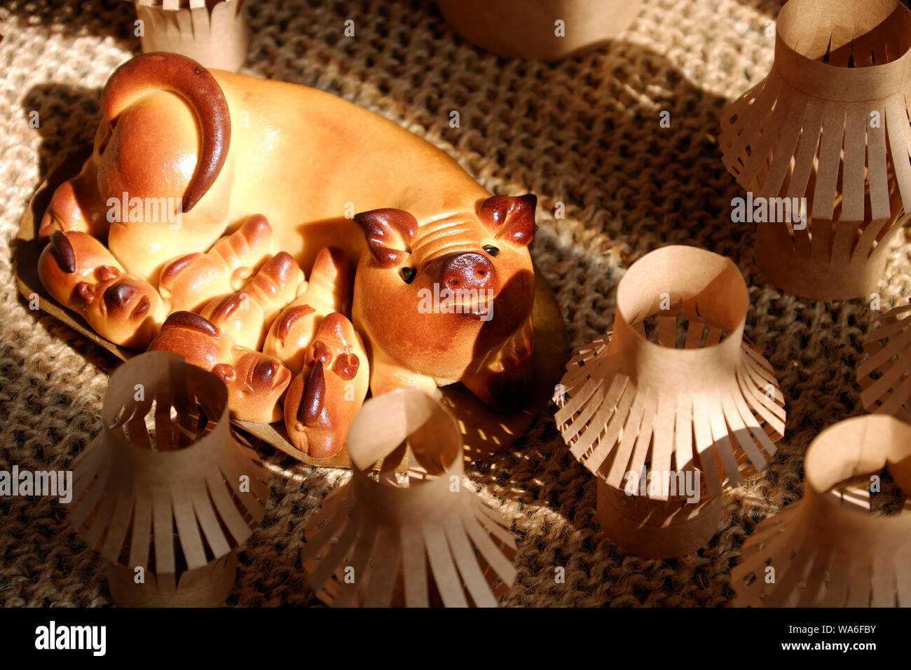 Moon cakes for mid autumn season in mother pig and piggy shape, group ...