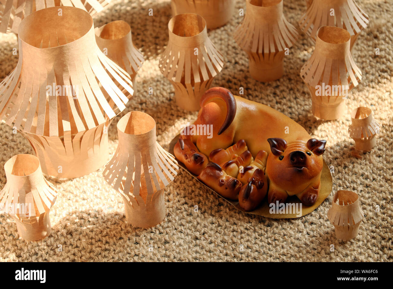 Moon cakes for mid autumn season in mother pig and piggy shape, group ...