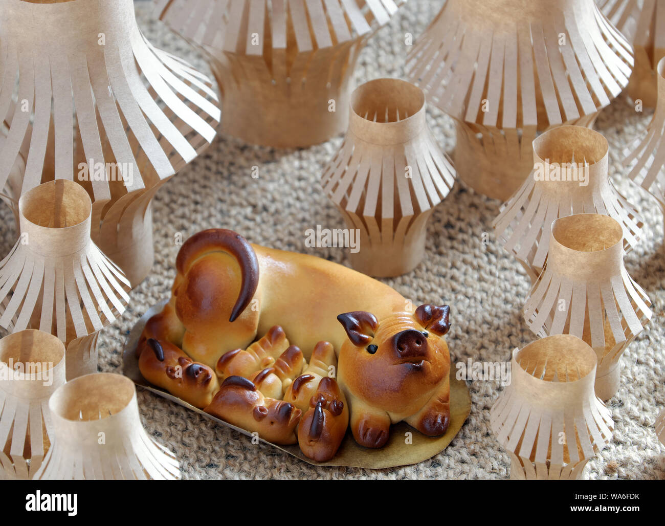 Moon cakes for mid autumn season in mother pig and piggy shape with ...
