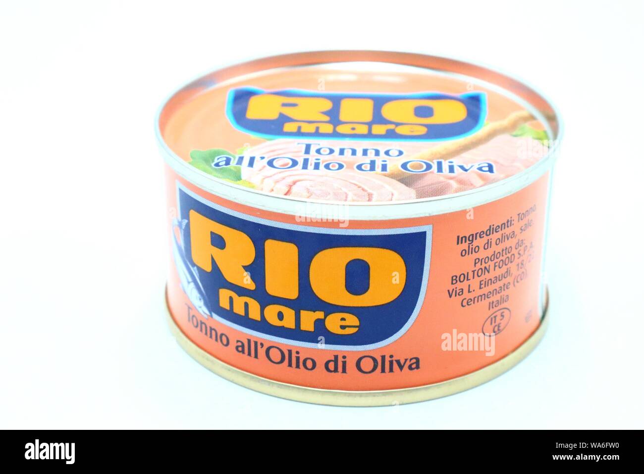 Can of RIO MARE Tuna in olive oil. Rio Mare is a brand of Bolton Food ...