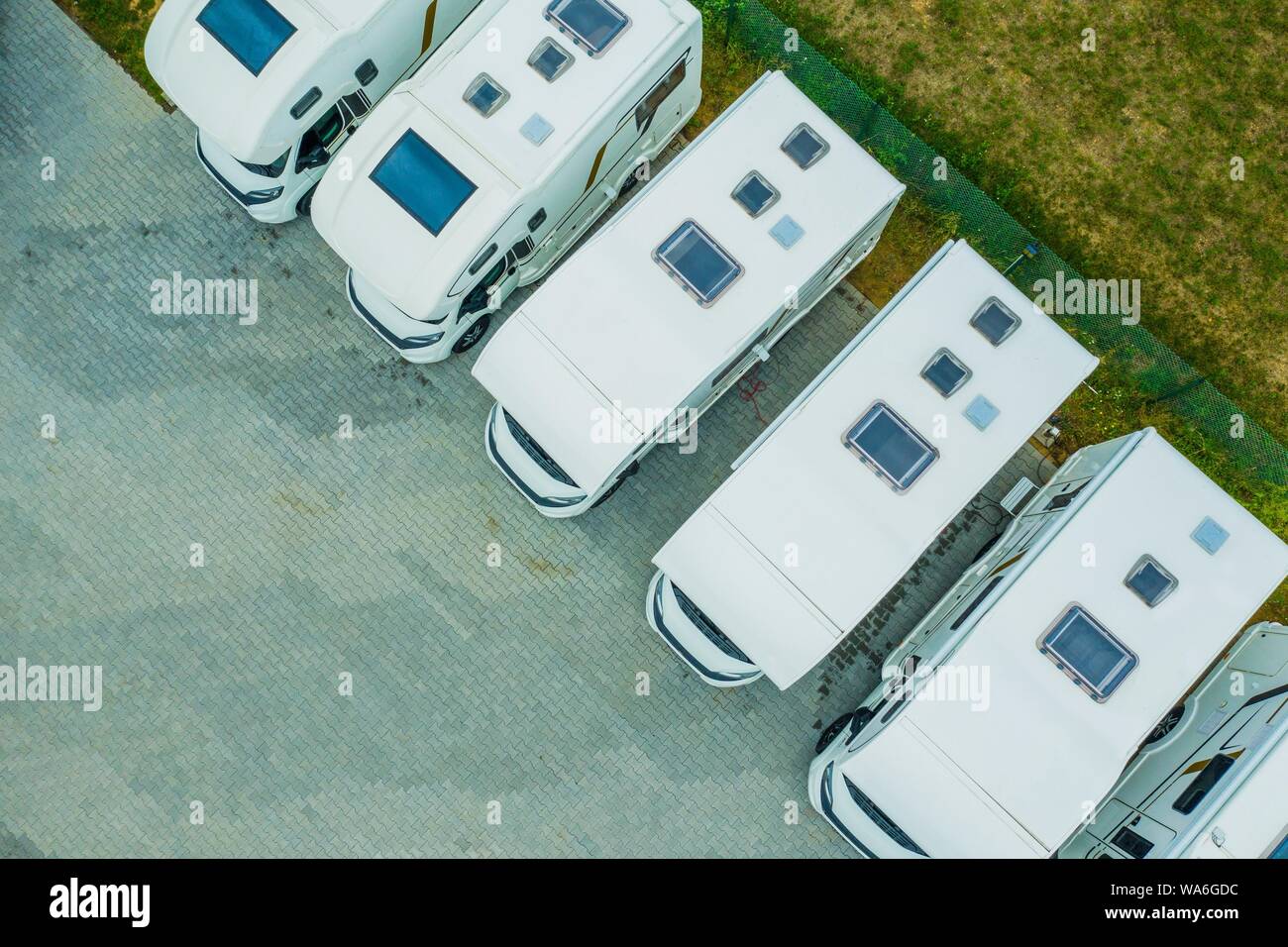 Brand New Modern Camper Vans Dealership Lot Aerial Photo Stock Photo ...