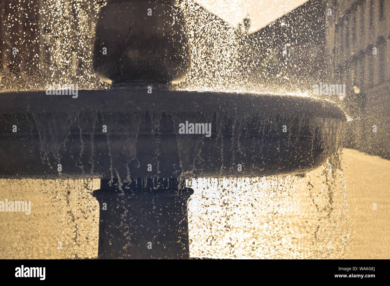 Closeup shot of water flowing from an outdoor water fountain Stock ...