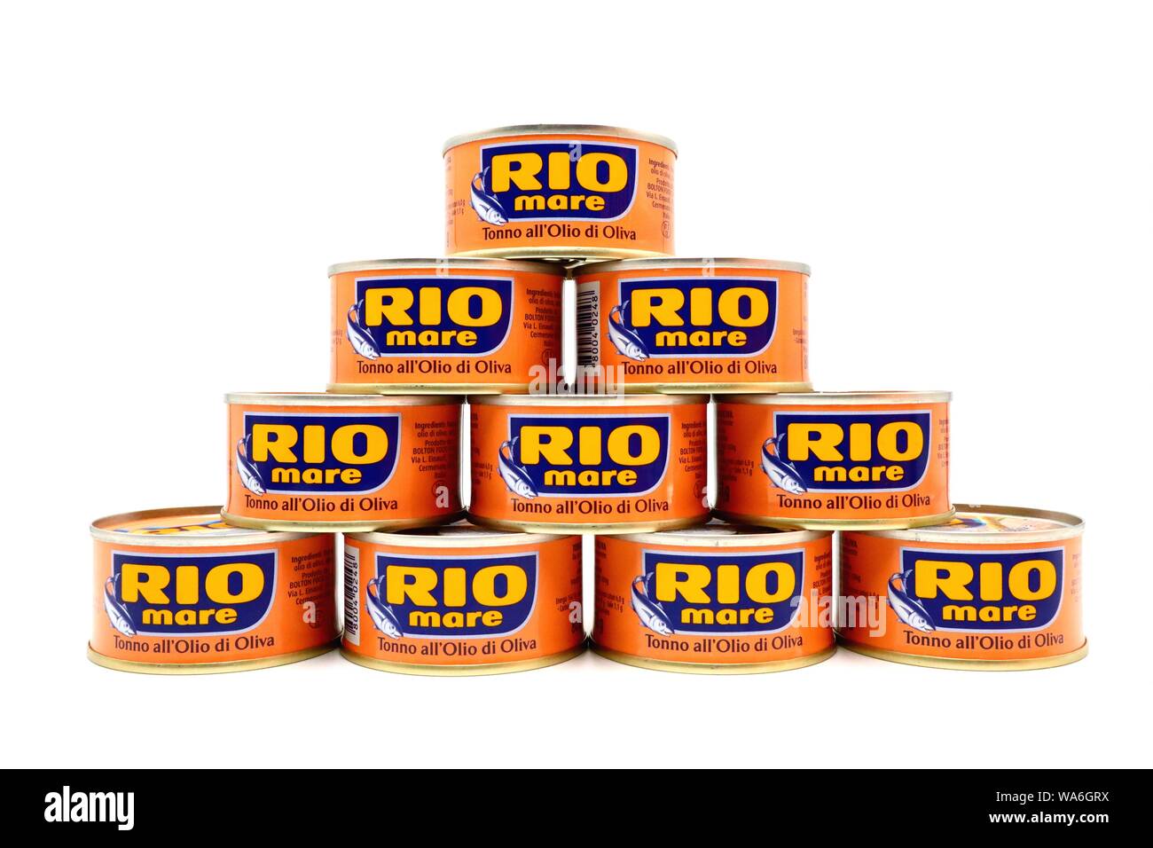 Can of RIO MARE Tuna in olive oil. Rio Mare is a brand of Bolton Food ...