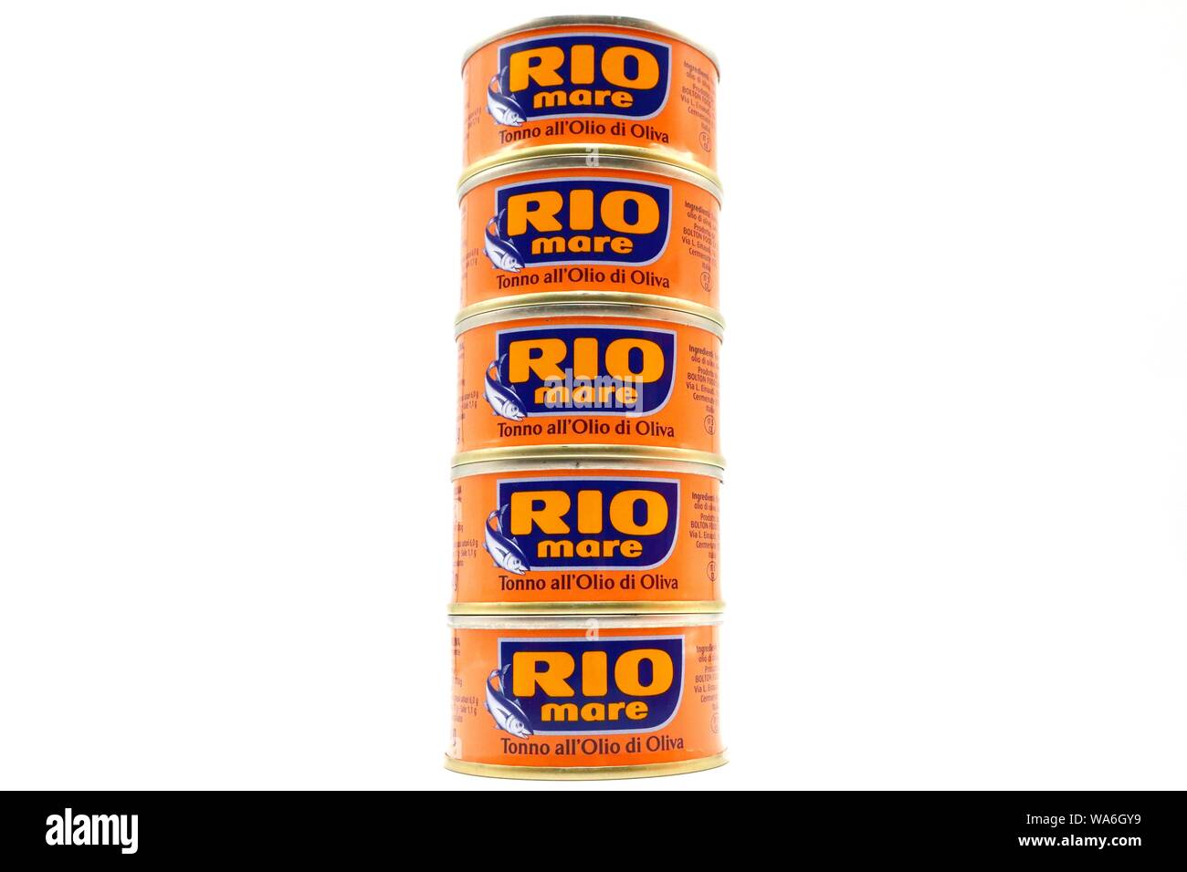 Can of RIO MARE Tuna in olive oil. Rio Mare is a brand of Bolton Food ...