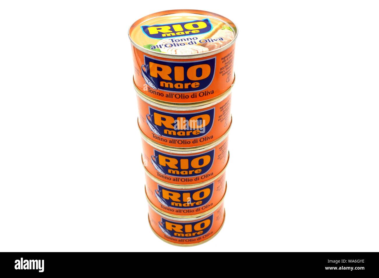 Can of RIO MARE Tuna in olive oil. Rio Mare is a brand of Bolton Food ...