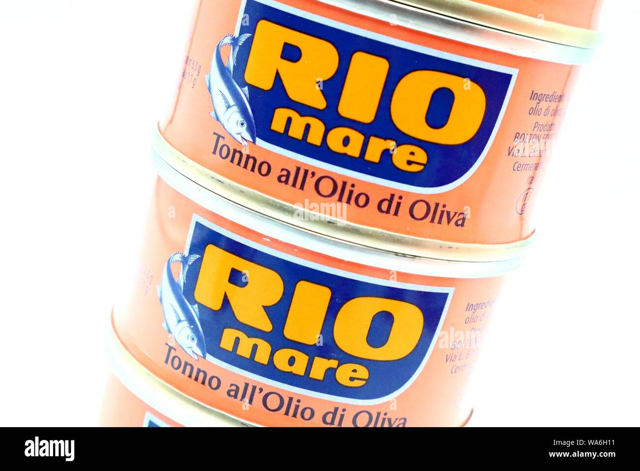 Can of RIO MARE Tuna in olive oil. Rio Mare is a brand of Bolton Food ...