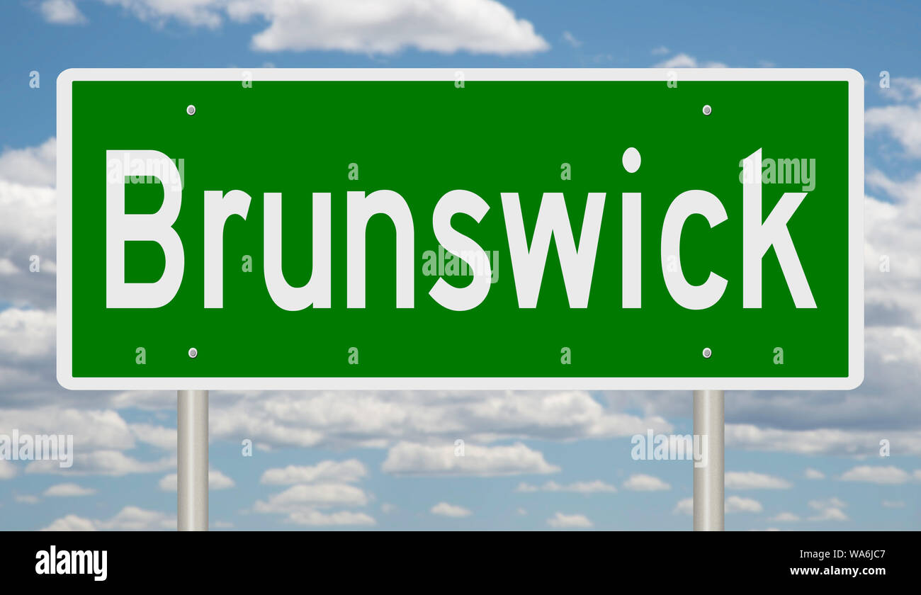 Rendering of a green highway sign for Brunswick Stock Photo - Alamy