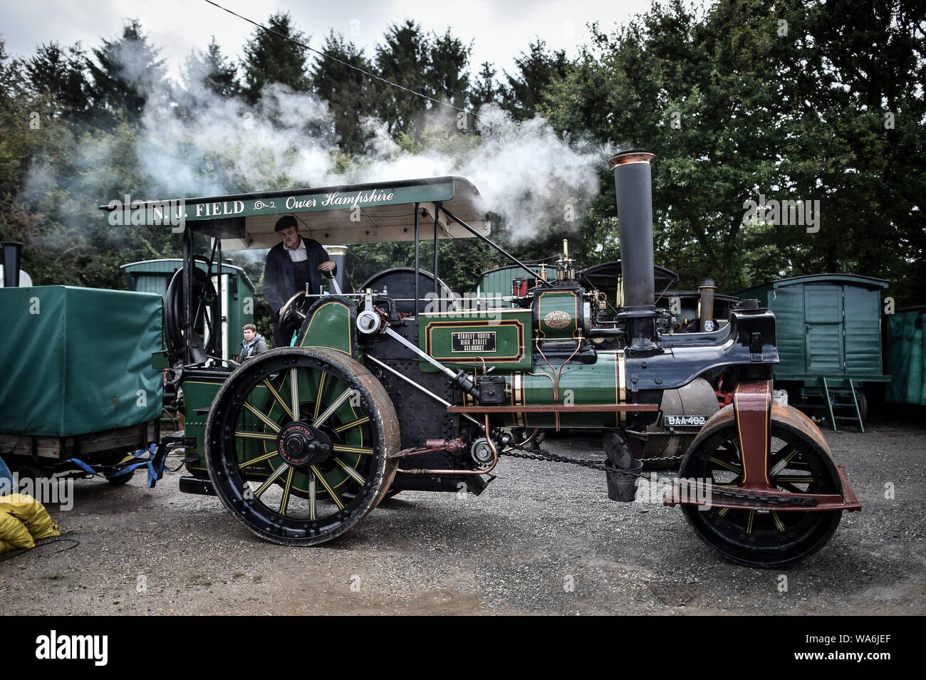 A traction engine steams up at Drusilla's Inn, near Horton, Dorset, as ...