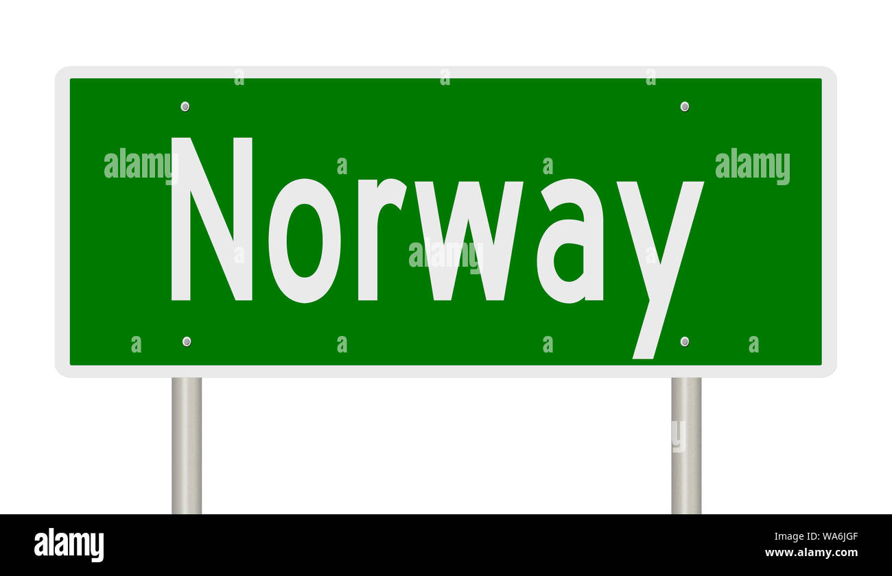 Rendering of a green highway sign for Norway Stock Photo - Alamy