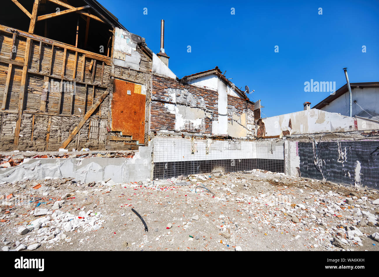 Exterior view of old demolished industrial buildings Stock Photo - Alamy