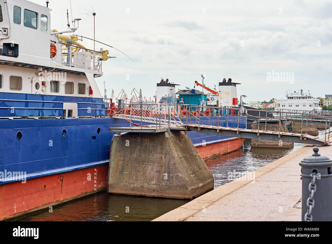 Close up of cargo ship in port Stock Photo - Alamy