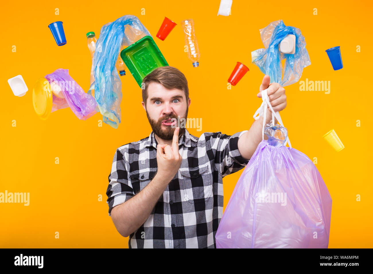 Plastic recycling problem, ecology and environmental disaster concept ...