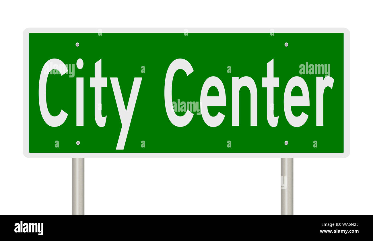 Rendering of a green highway sign for City Center Stock Photo - Alamy