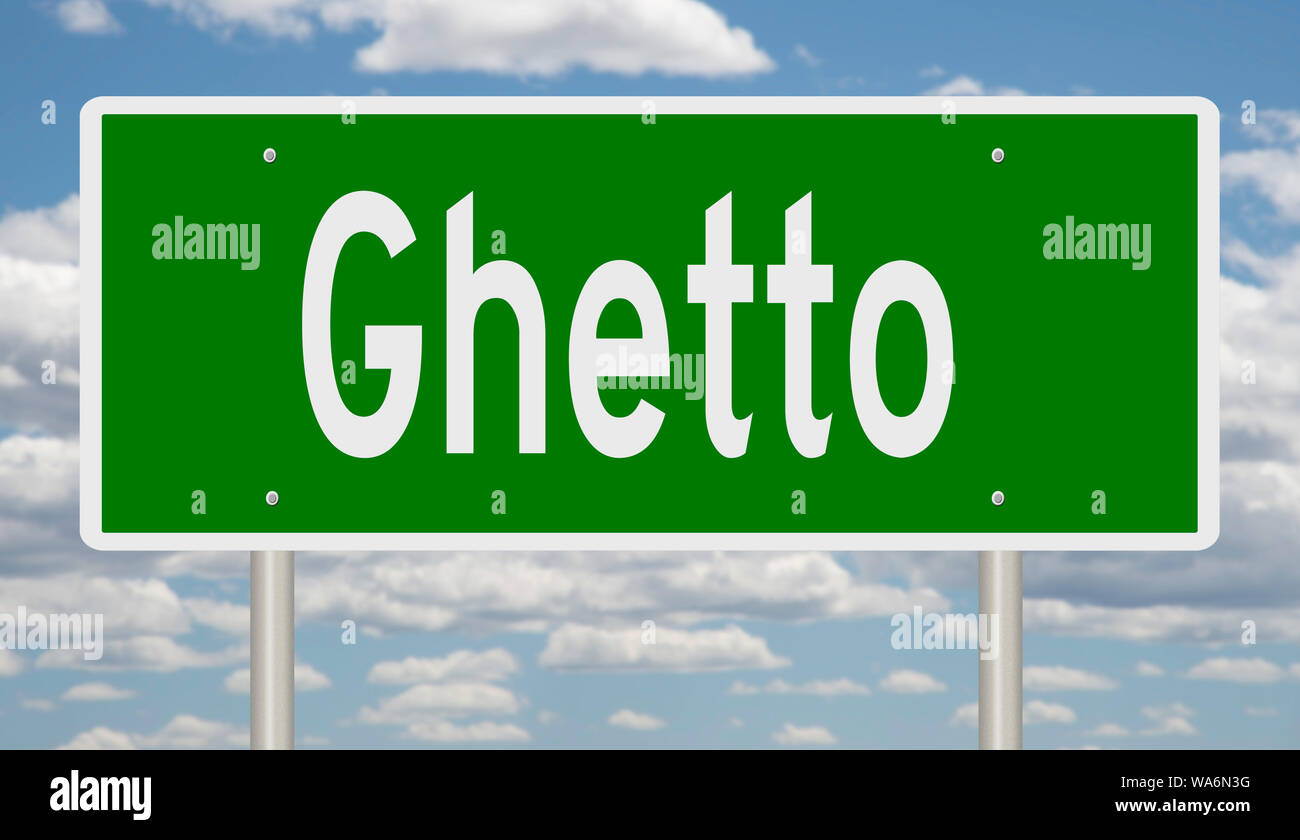 Rendering of a green highway sign for Ghetto Stock Photo - Alamy