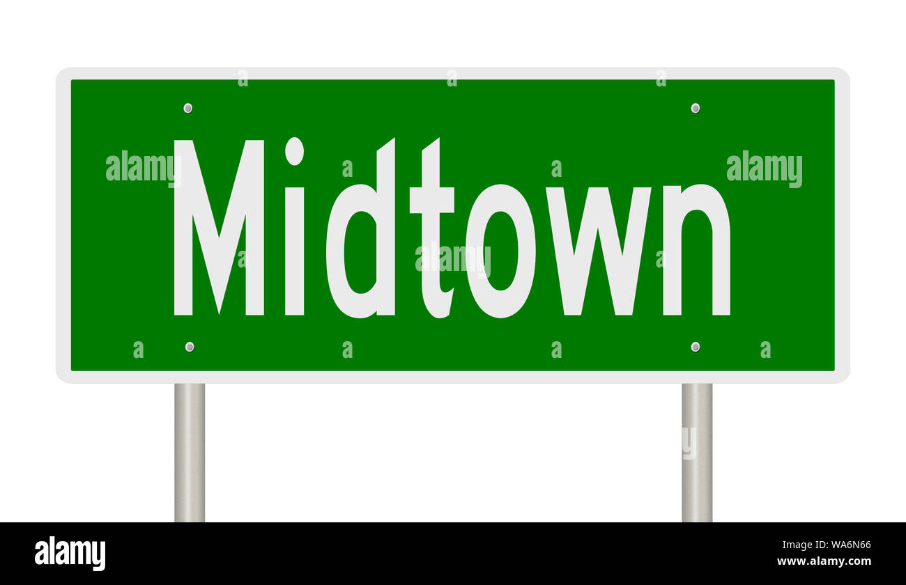 Rendering of a green highway sign for Midtown Stock Photo - Alamy
