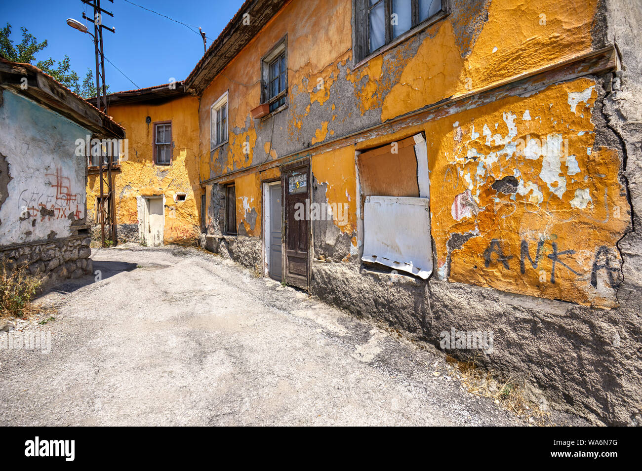 Shanty slum houses neighborhood in Hamamonu, Ankara, Turkey Stock Photo ...