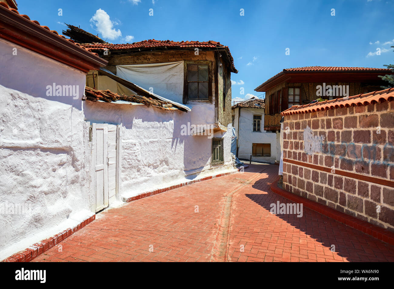 Historical Ankara restoration houses around the alley in Hamamonu ...