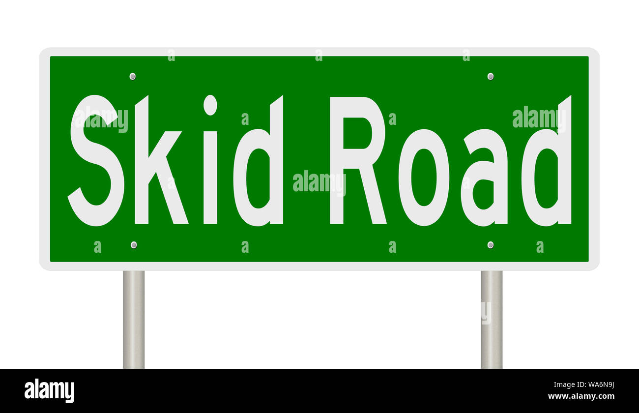 Rendering of a green highway sign for Skid Road Stock Photo - Alamy