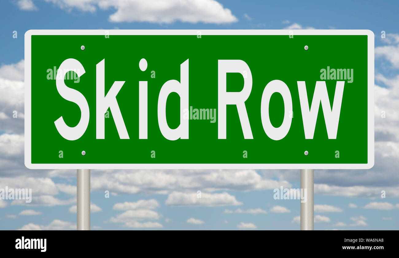 Rendering of a green highway sign for Skid Row Stock Photo - Alamy