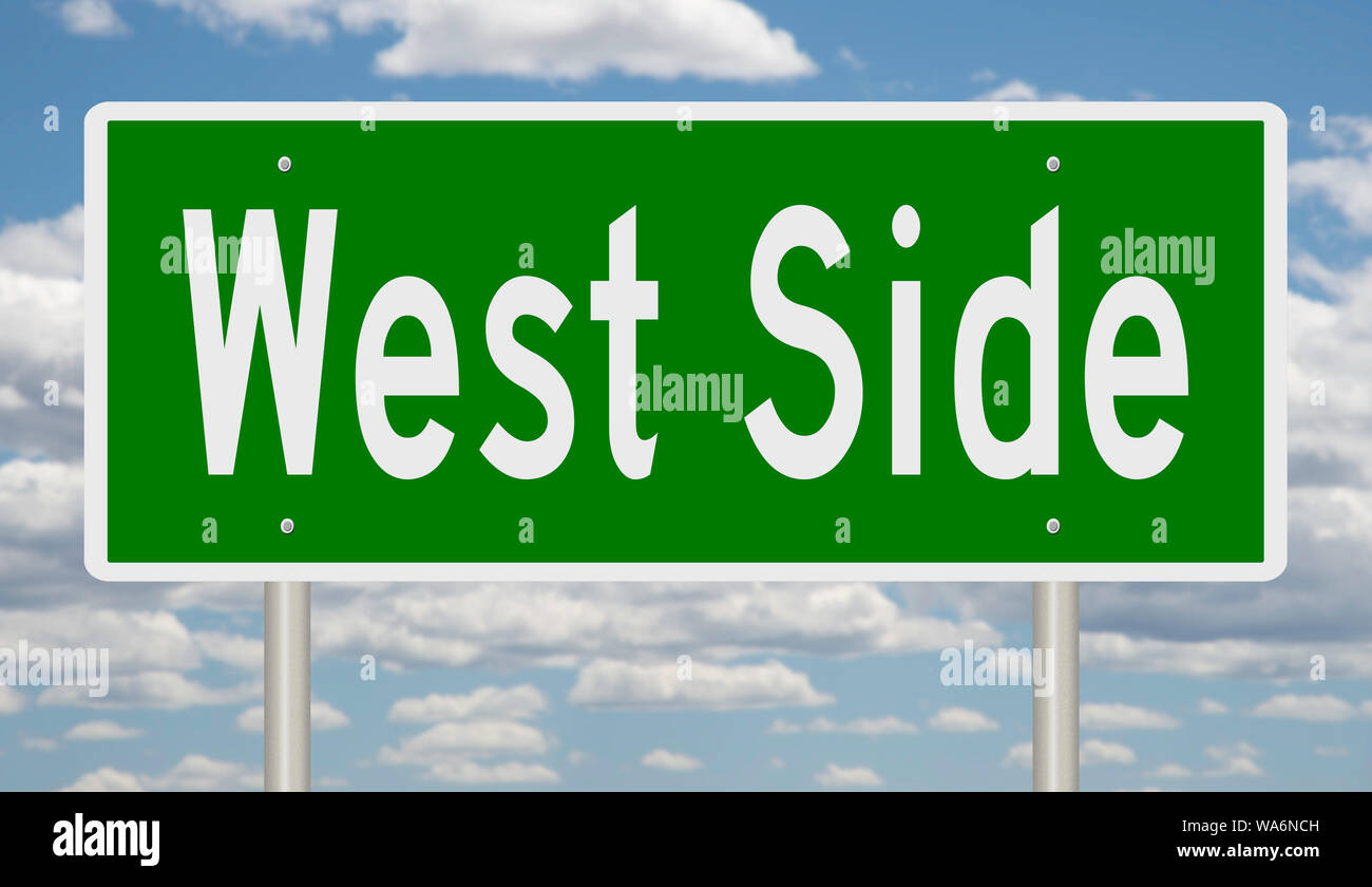 Rendering of a green highway sign for West Side Stock Photo - Alamy