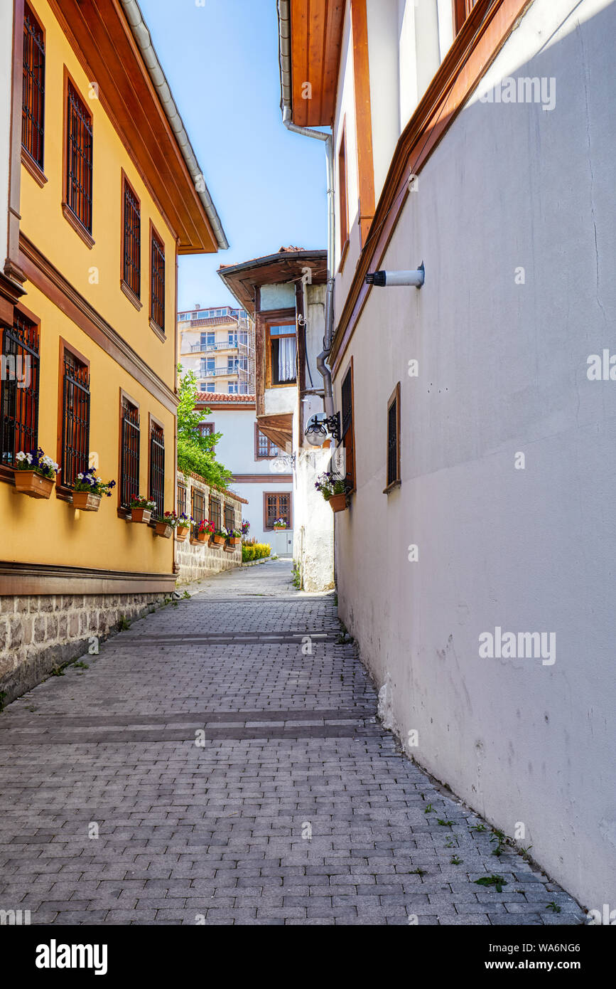 Historical Ankara restoration houses around the alley in Hamamonu ...