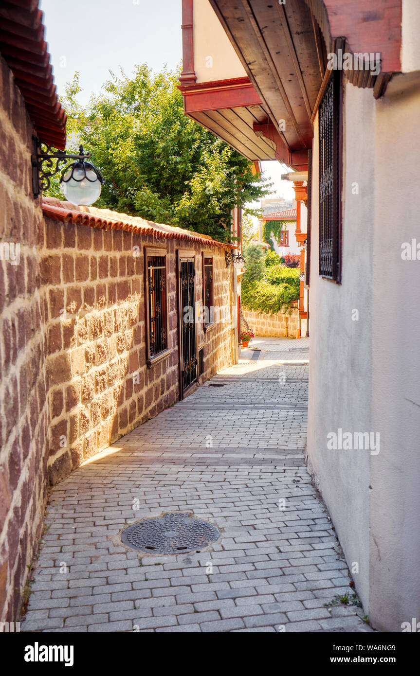 Traditional Turkish stone houses around the alley in Hamamonu district ...