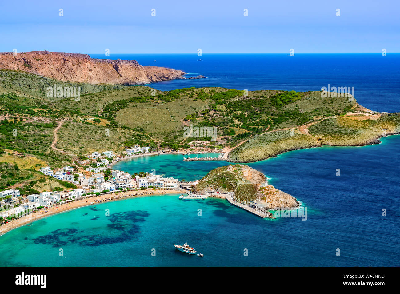 Kapsali summer landscape with beach and bay, Kythira Islands, Greece ...