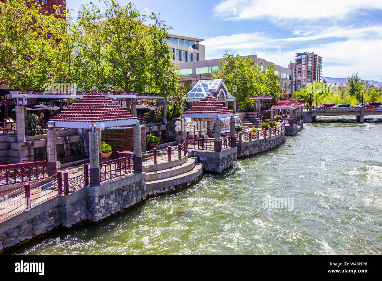Pavilions Along Reno, Nevada River Walk Stock Photo - Alamy