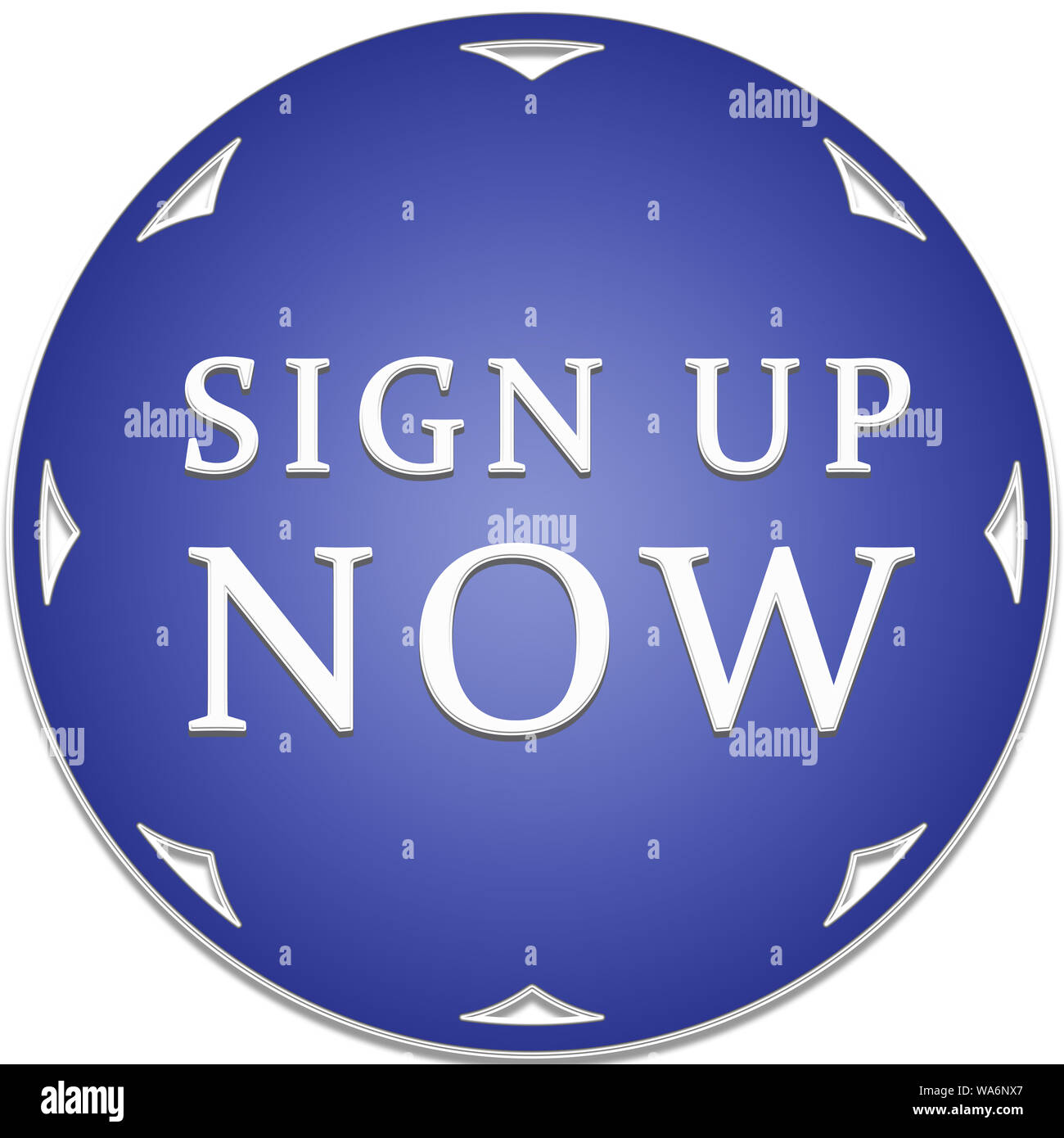 Blue button sign up now with arrows, round button isolated on white ...