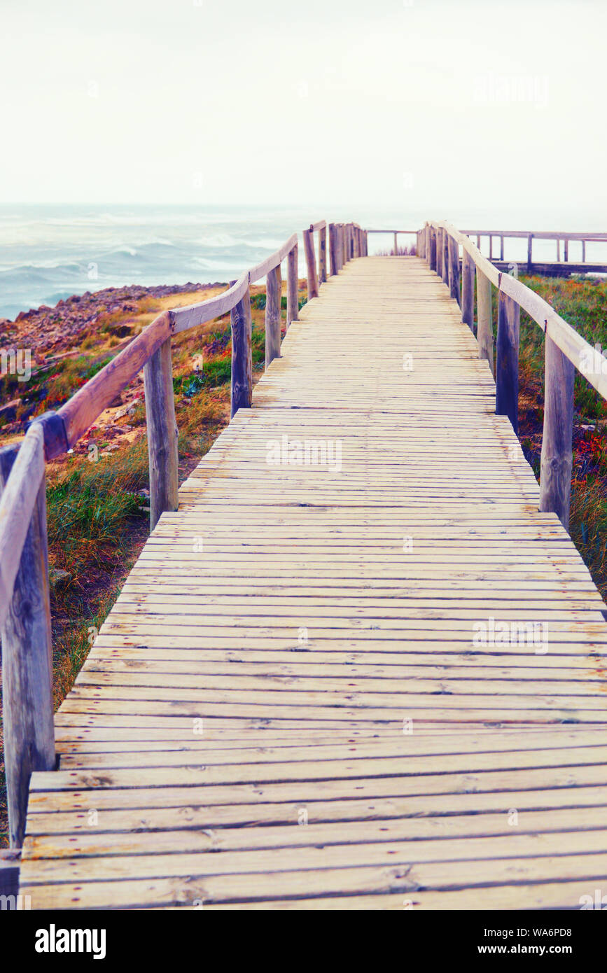 Wooden foot bridge in Portugal Stock Photo - Alamy