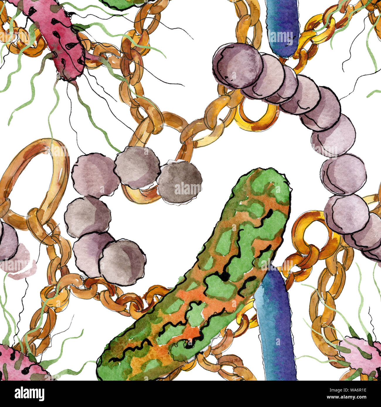 Microbe or germ hand drown illustration. Watercolor background ...